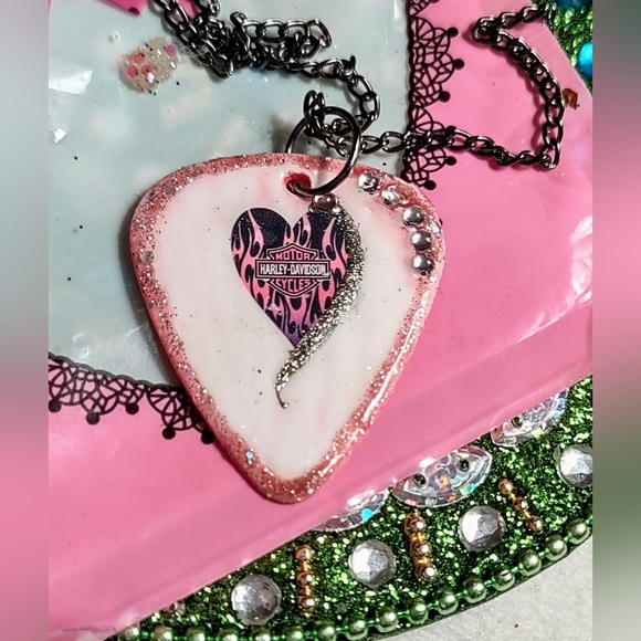 Hand Crafted | Jewelry | Motorcycle Themeguitar Pick Pendant Free Gift ...